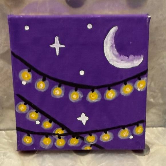 Pax’s Creations | Art | Purple Canvas With Moon And Lights By Pax Night ...